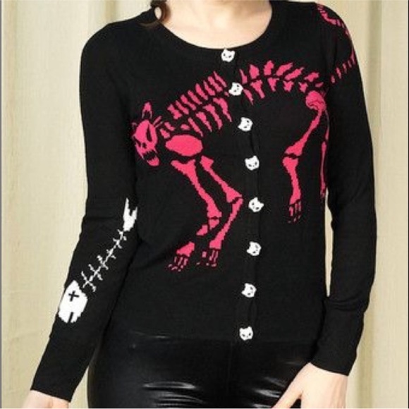 Too Fast | Sweaters | Too Fast Dead Skeleton Cat Kitty Cardigan L Xl ...